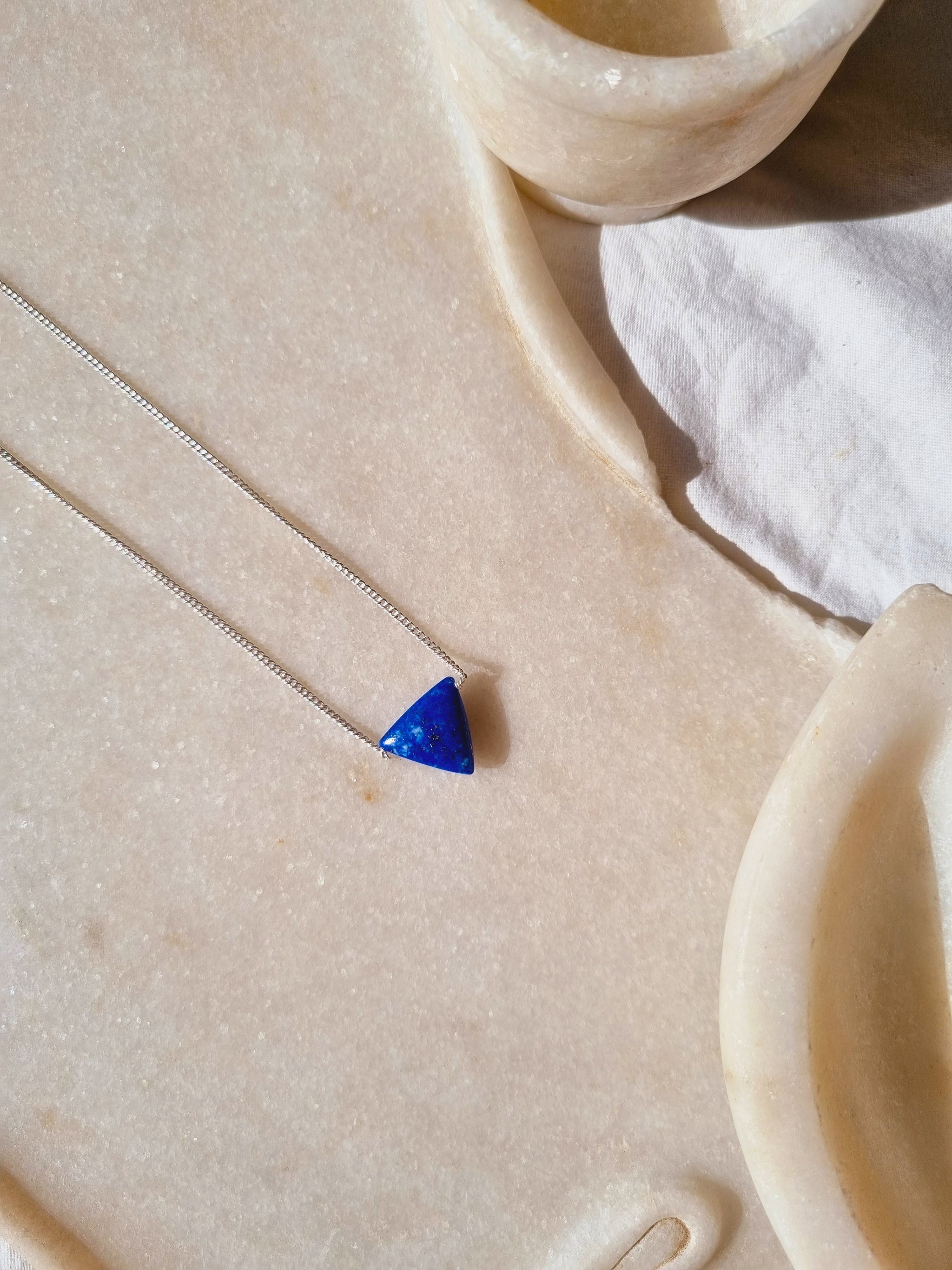 Lapis Lazuli Tikona Pendant Silver Chain Necklace for men