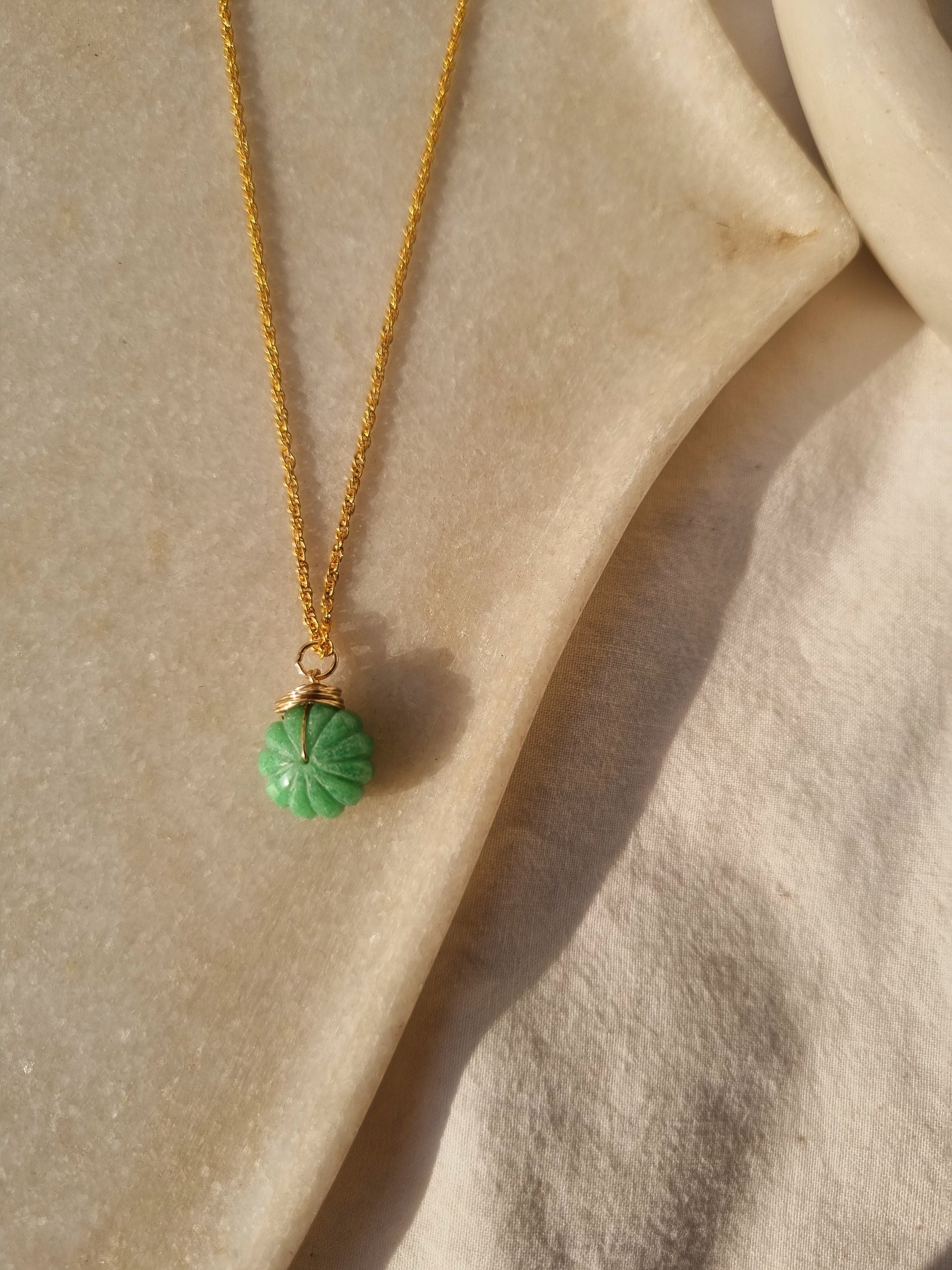 Chrysoprase melon pendant necklace silver chain for women