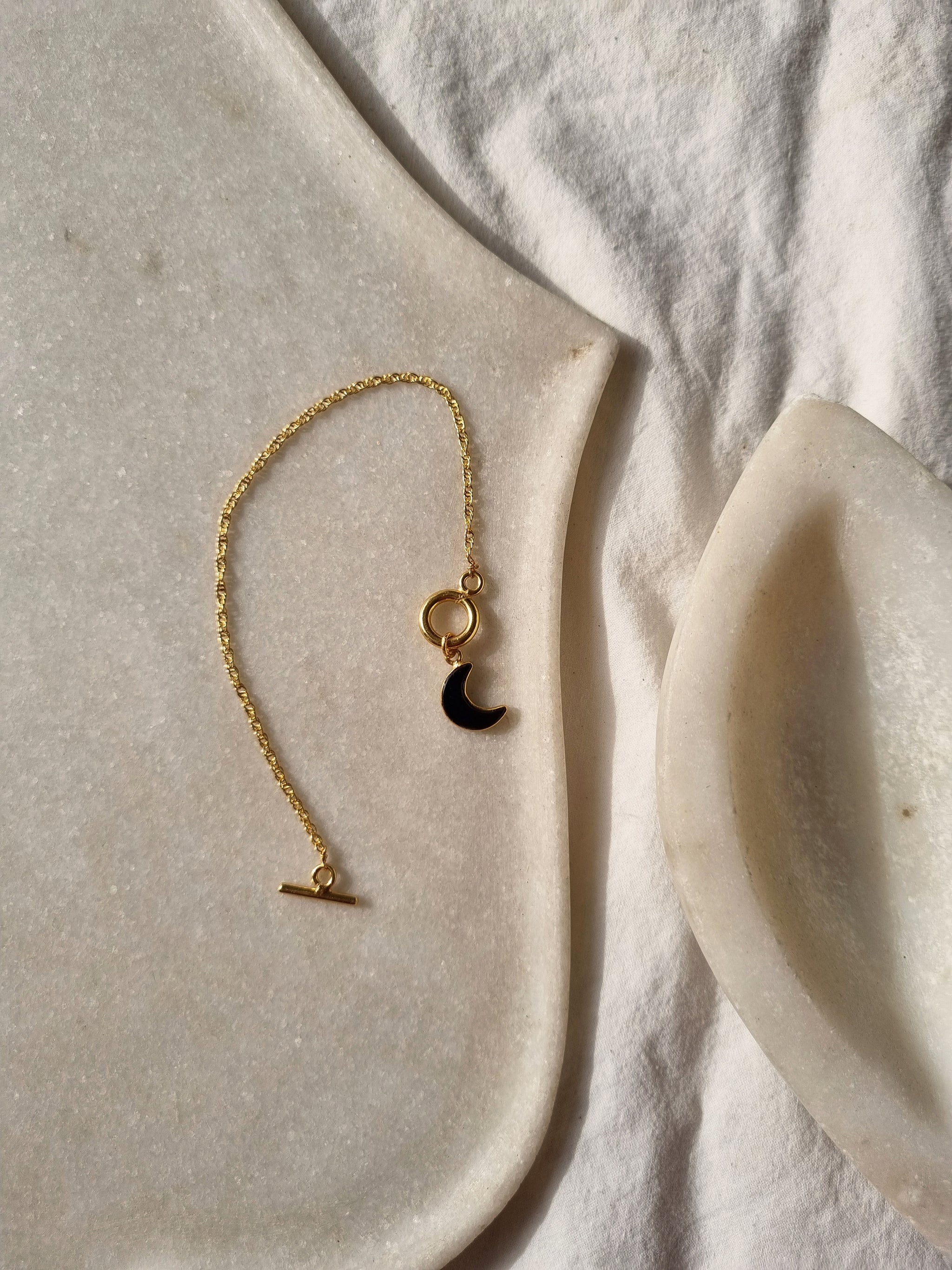 Black Onyx Luna bracelet silver chain for women