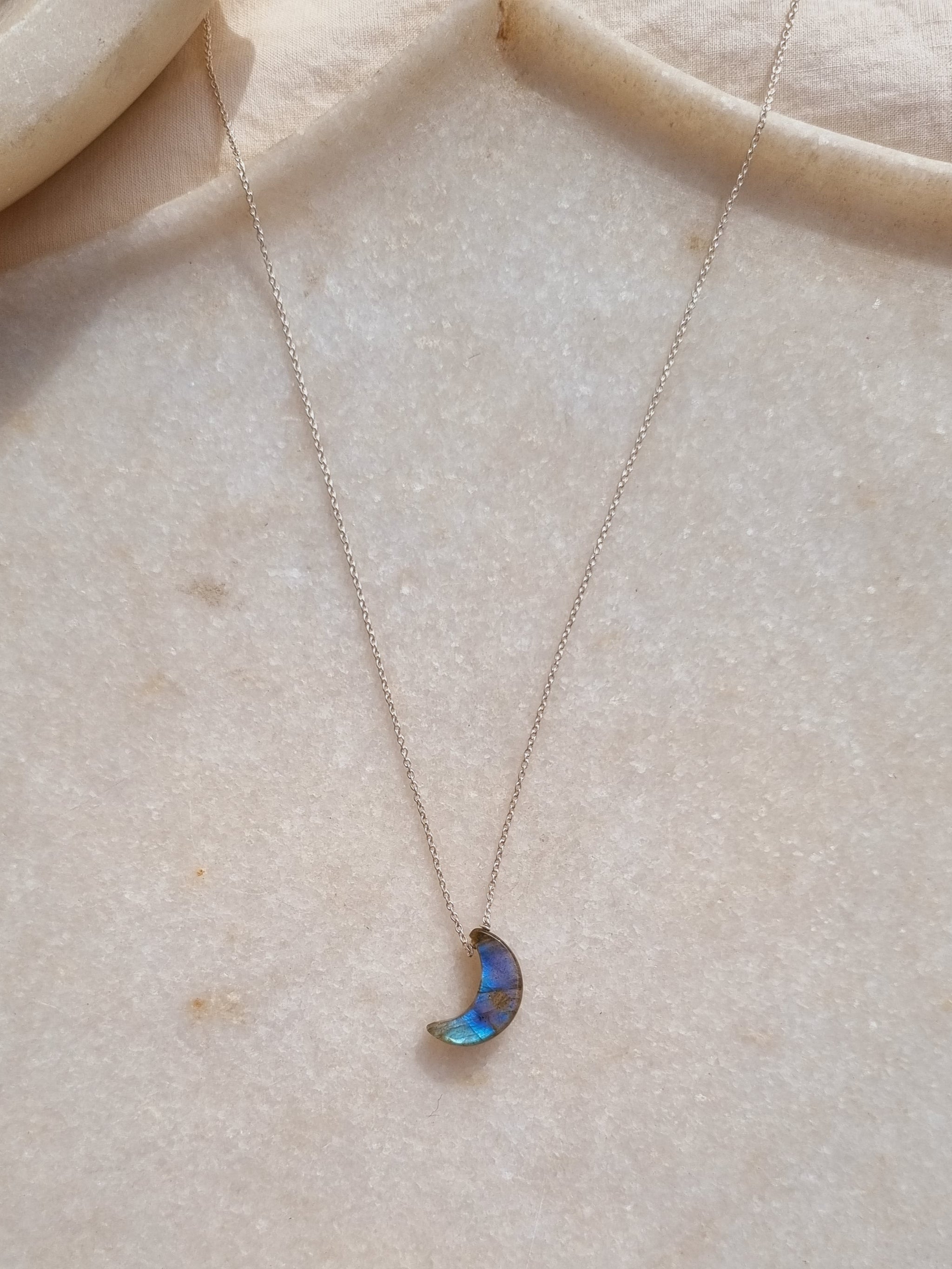Labradorite Luna moon Pendant Sterling Silver Chain Stone Jewelry
