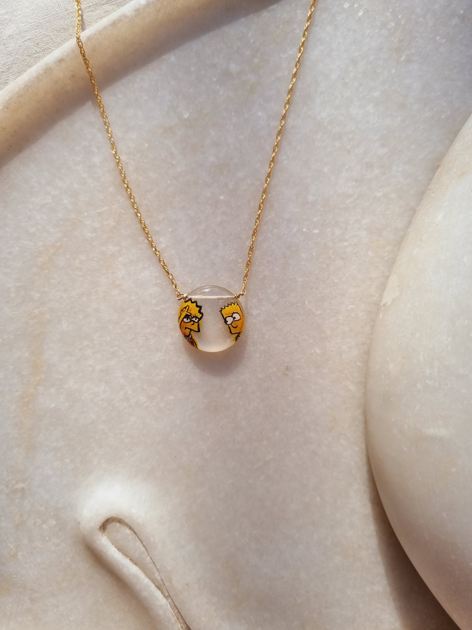 Simpsons Hand Painted on a white moonstone pendant jewelry for women