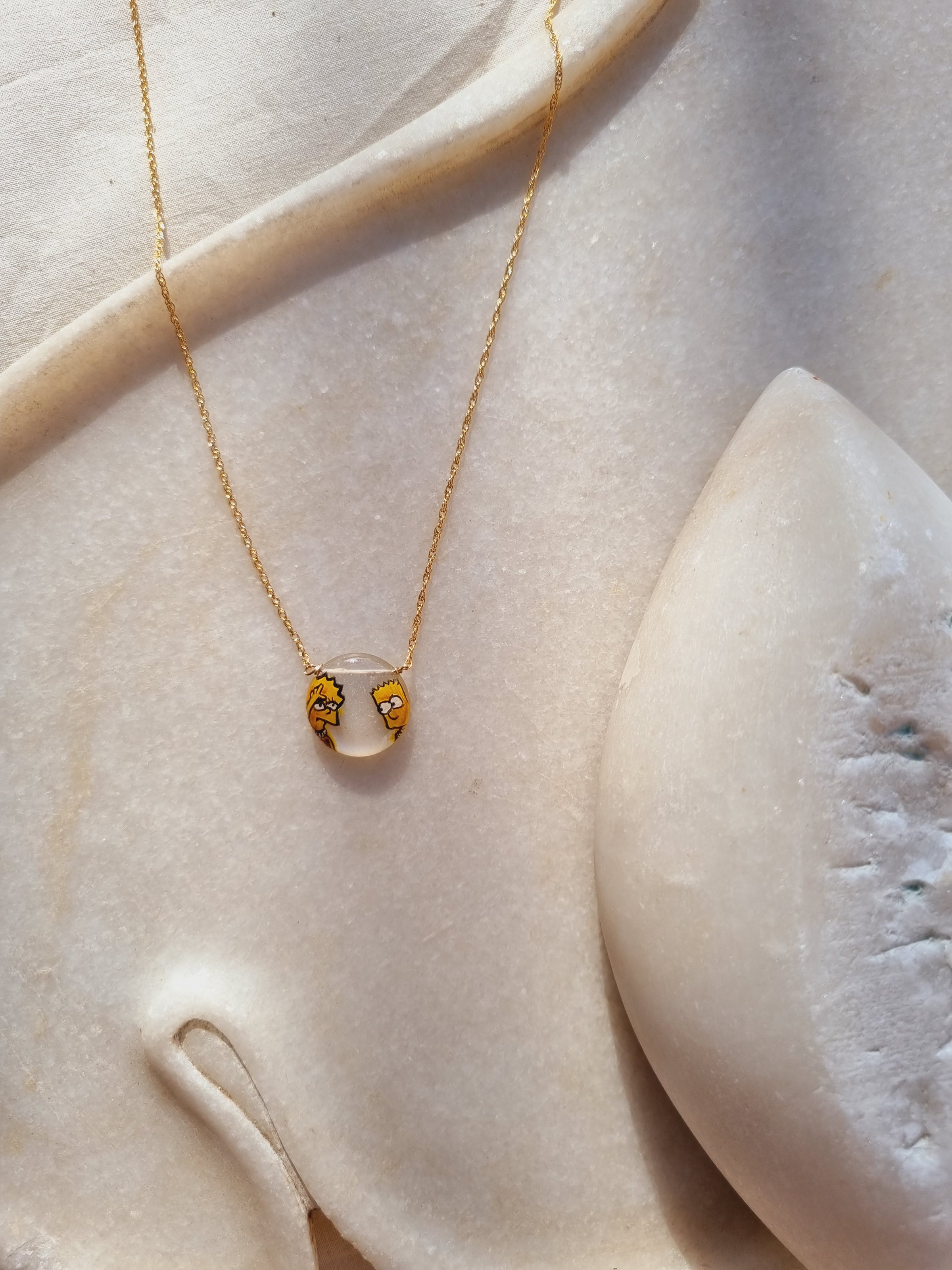 Simpsons Hand Painted on a white moonstone pendant jewelry for women