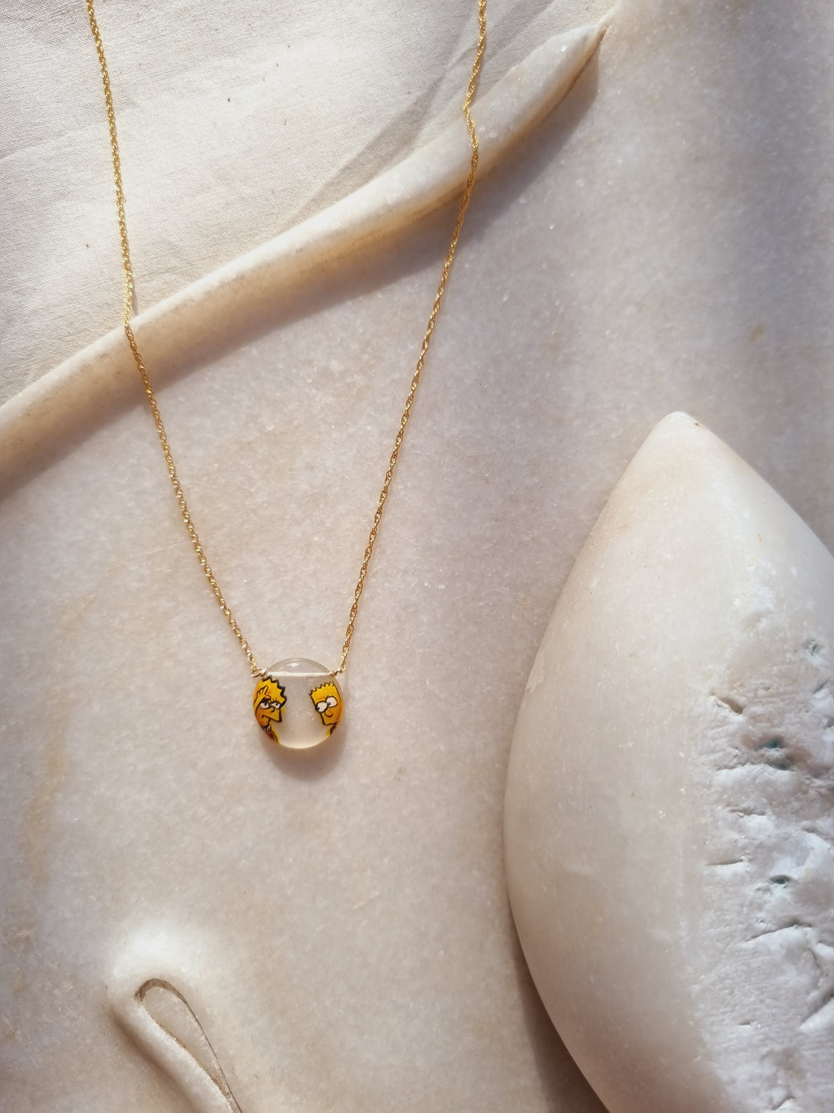 Simpsons Hand Painted on a white moonstone pendant jewelry for women