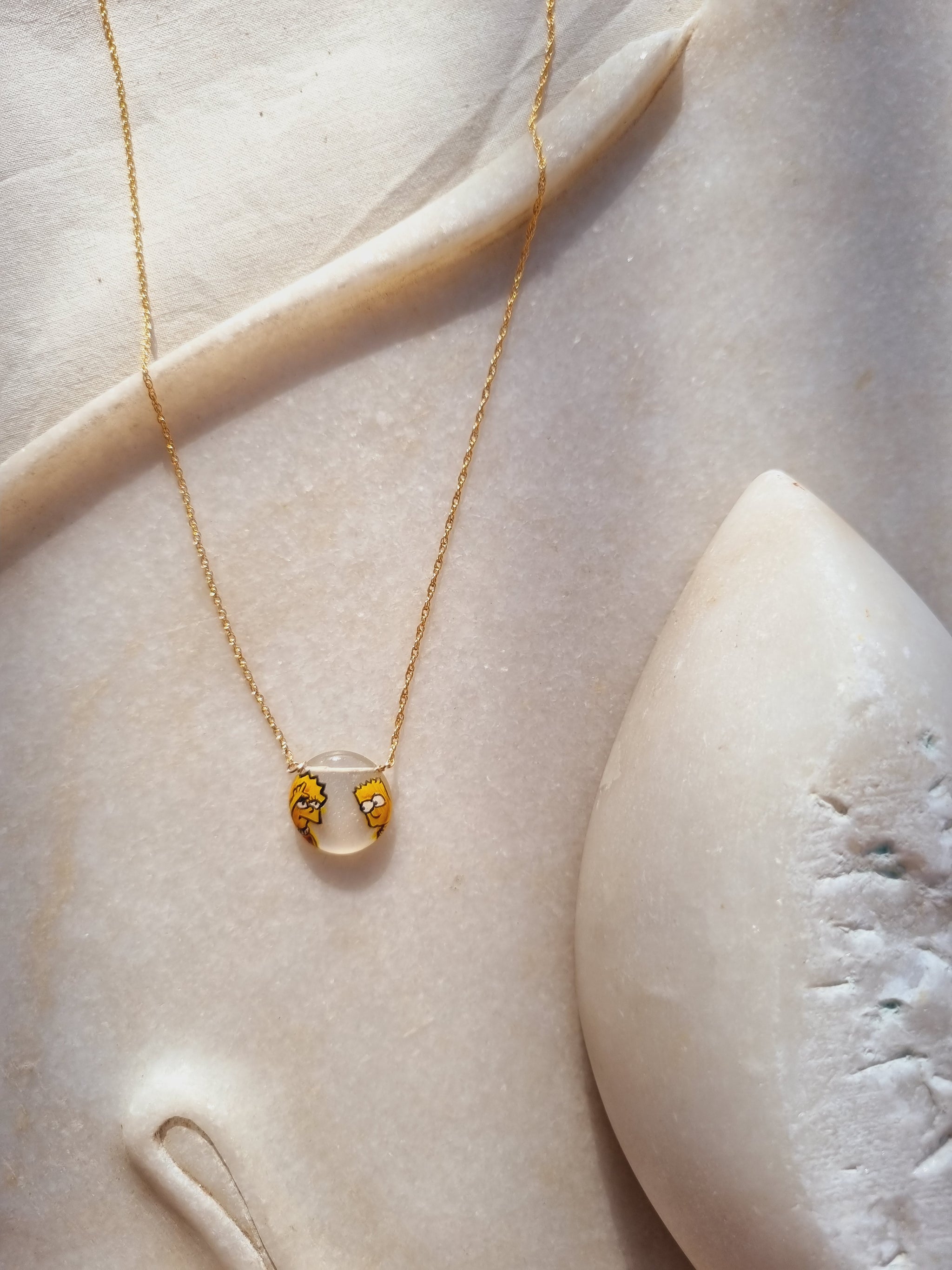 Simpsons Hand Painted on a white moonstone pendant jewelry for women