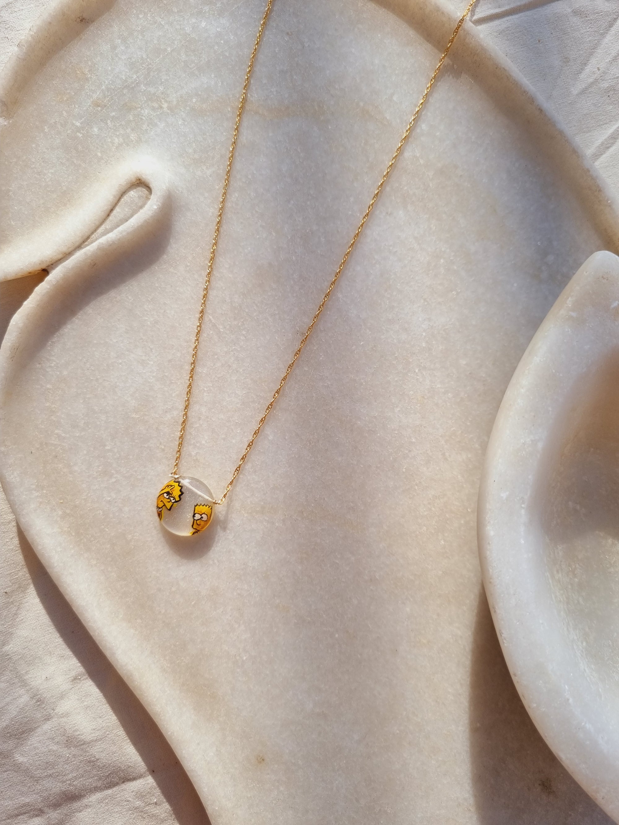 Simpsons Hand Painted on a white moonstone pendant jewelry for women